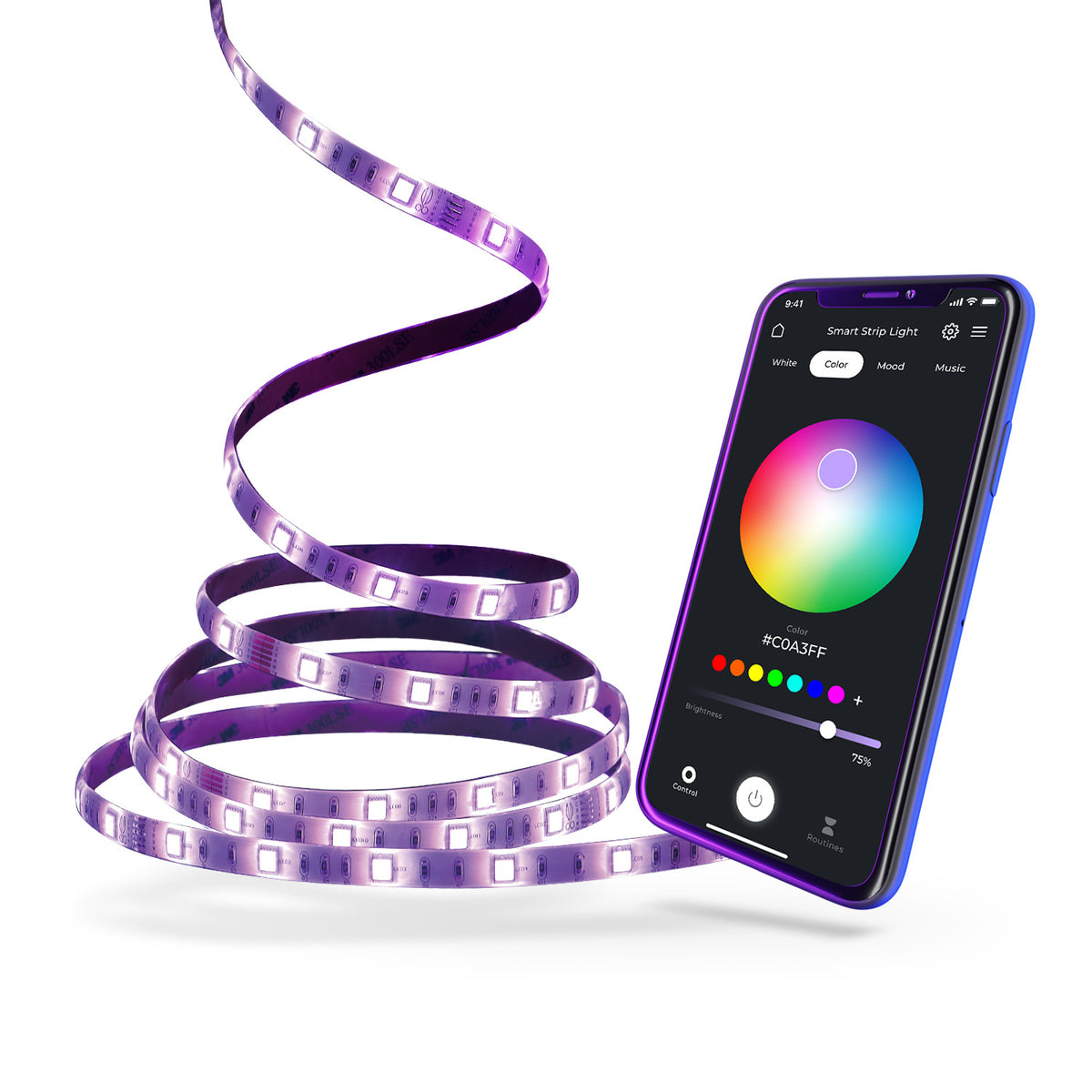 Smart Color Changing RGB Tunable White LED Plug-In Music Sync Strip Li ...